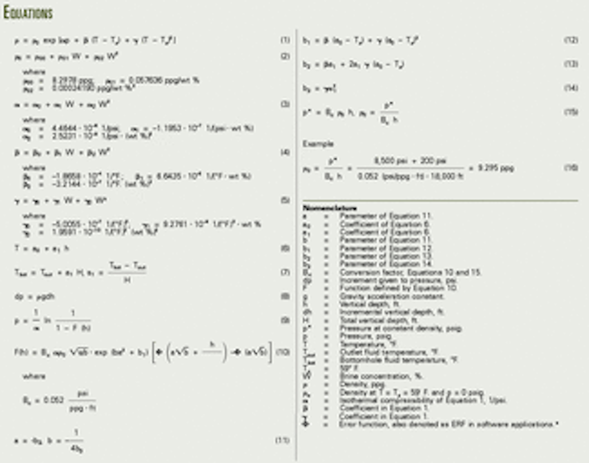 Method determines brine density for HPHT wells | Oil & Gas Journal