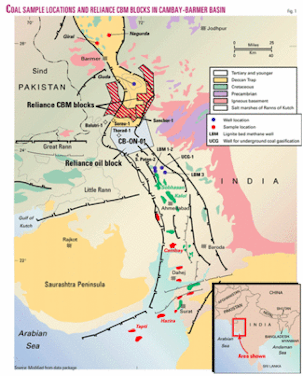 Some fields in India's North Cambay basin have oil derived from nearby ...