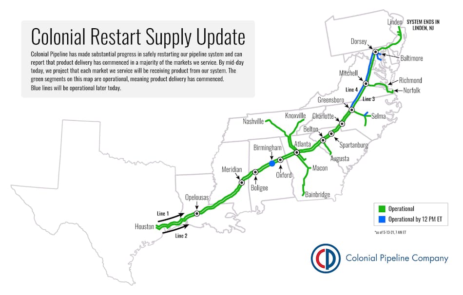 Colonial Pipeline projects service to all markets by mid-day | Oil ...